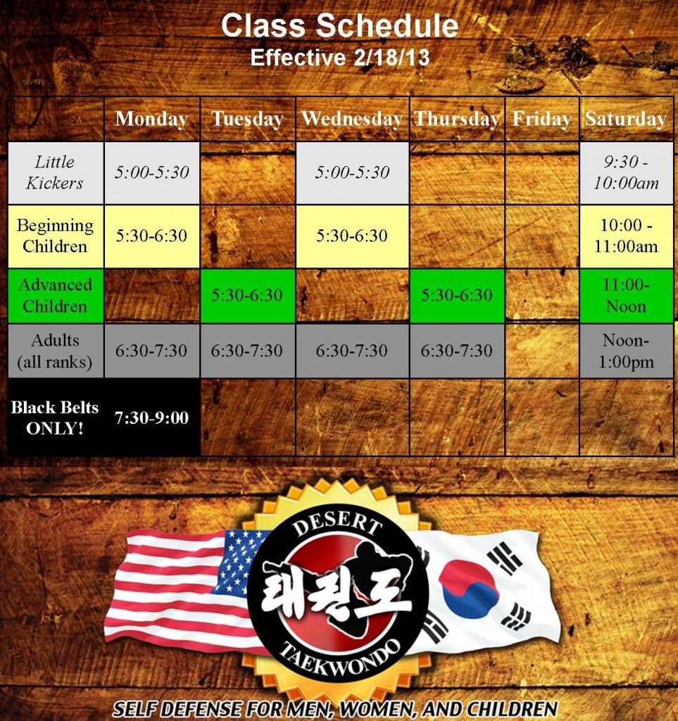 2013 NEW schedule COLOR coded graph : Desert Tae Kwon Do 2013 NEW schedule COLOR coded graph : Desert Tae Kwon Do